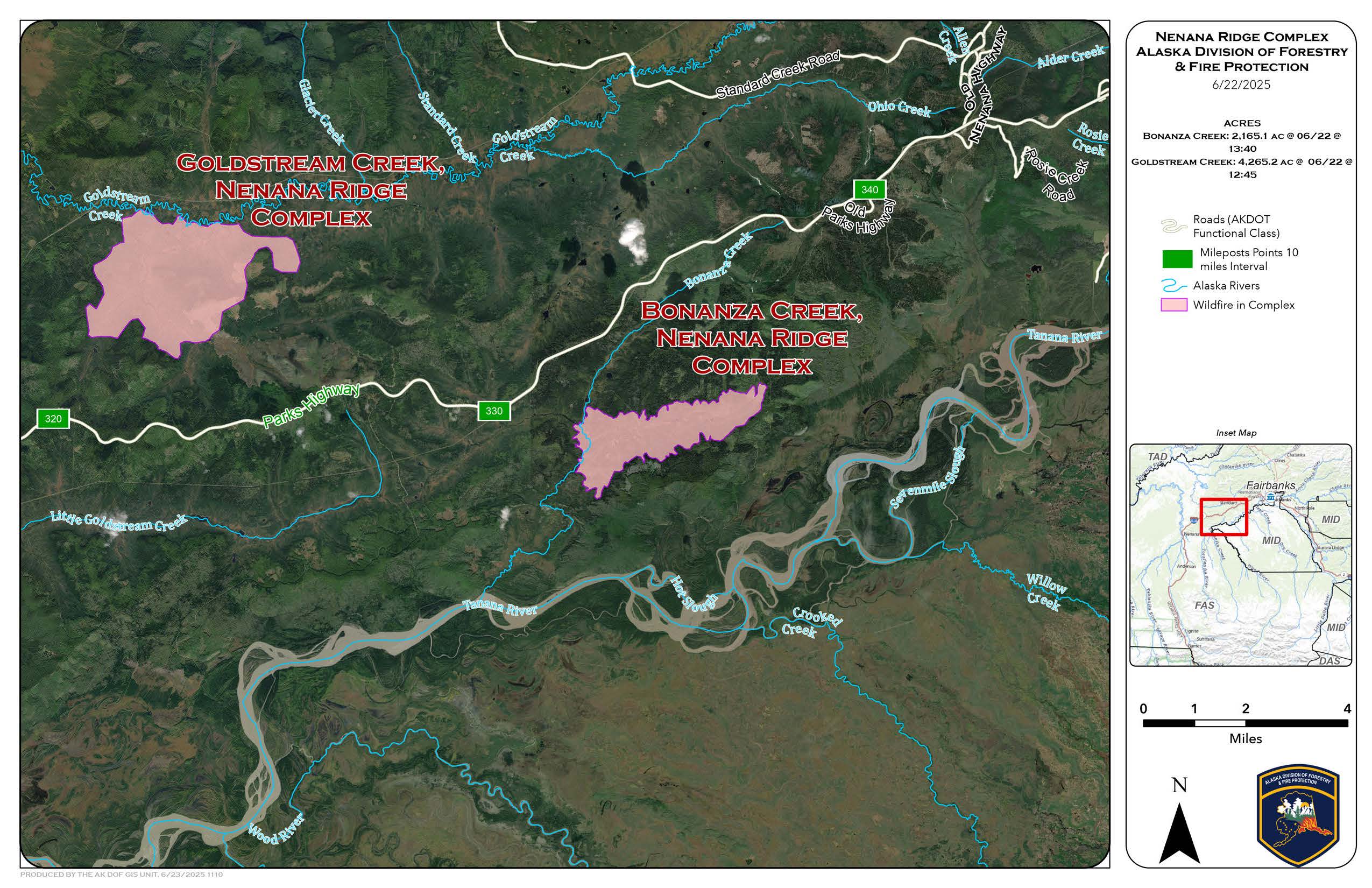 Bonanza Creek and Goldstream Creek Fires now managed as Nenana Ridge ...